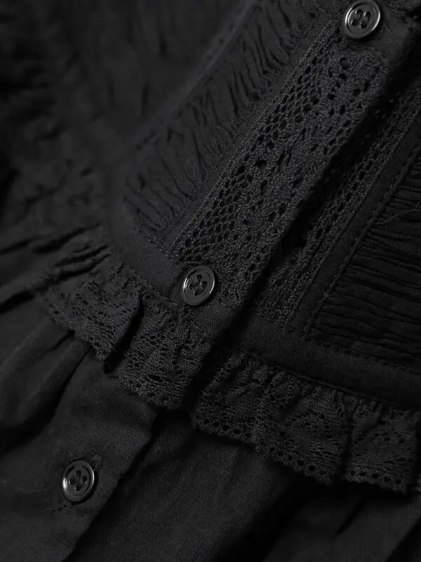 DÔEN Fidella Cropped Lace-trimmed Organic Cotton-voile Top - Black