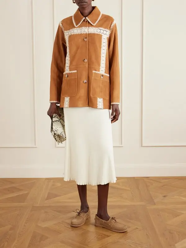 Sea Irena Embroidered Suede Jacket - Brown