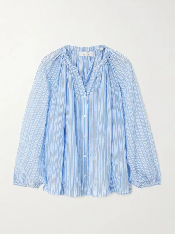 DÔEN Jonie Striped Organic Cotton-voile Blouse - Blue