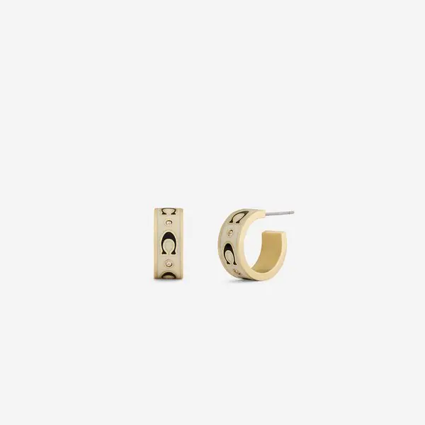 COACH Repeated C Huggie Earrings - Gold/chalk