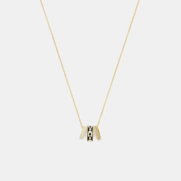 COACH Crystal Embellished Rondelle Charm Necklace - Gold/black