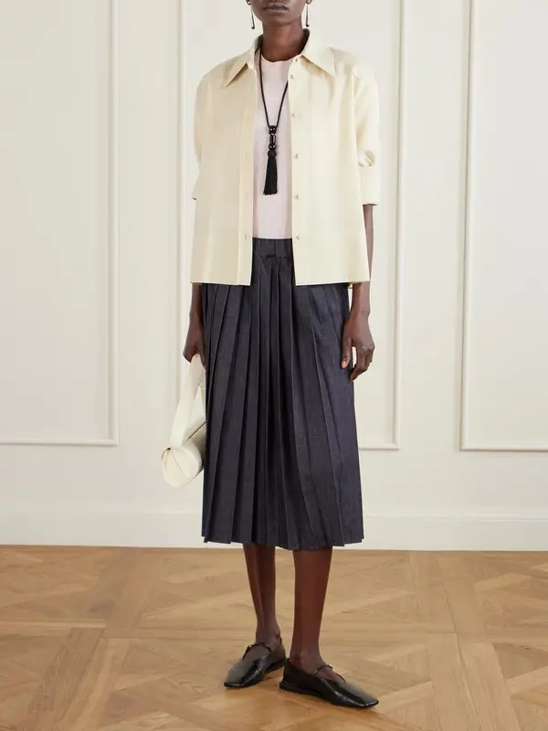 JIL SANDER Pleated Denim Midi Skirt