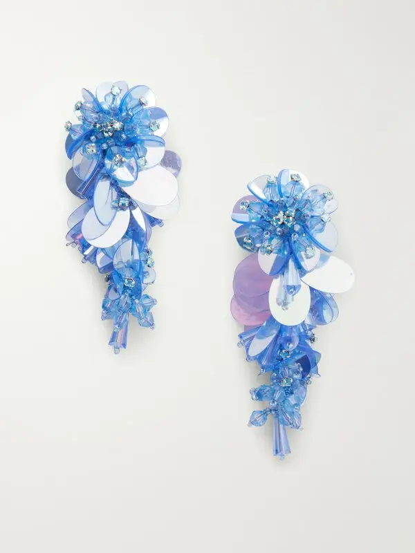 Oscar De La Renta Bouquet Tasseled Clip-on Earrings - Blue