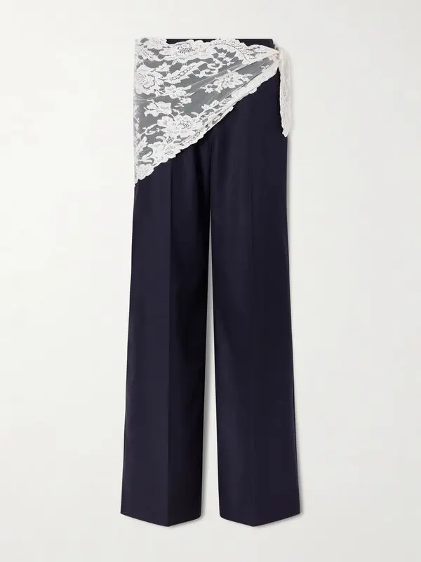 Sea Fiora Tropical Wool-blend Wide-leg Pants - Blue
