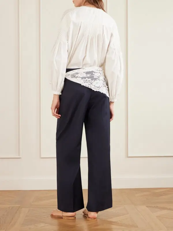 Sea Fiora Tropical Wool-blend Wide-leg Pants - Blue