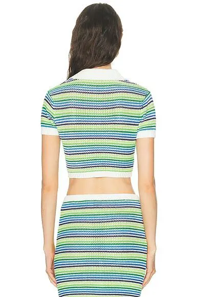 Casablanca Striped Crochet Polo Shirt - Green Multi