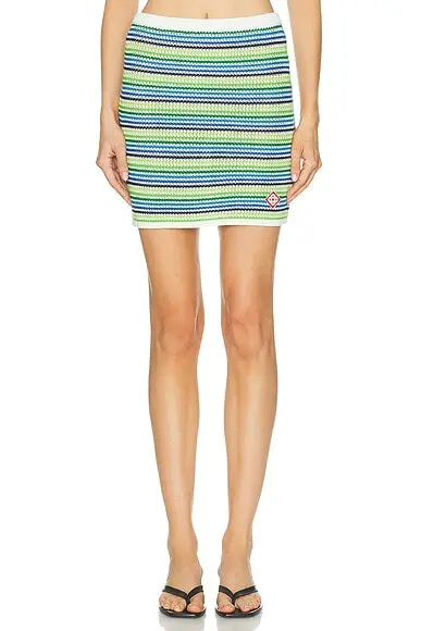 Casablanca Striped Crochet Knit Skirt - Green Multi