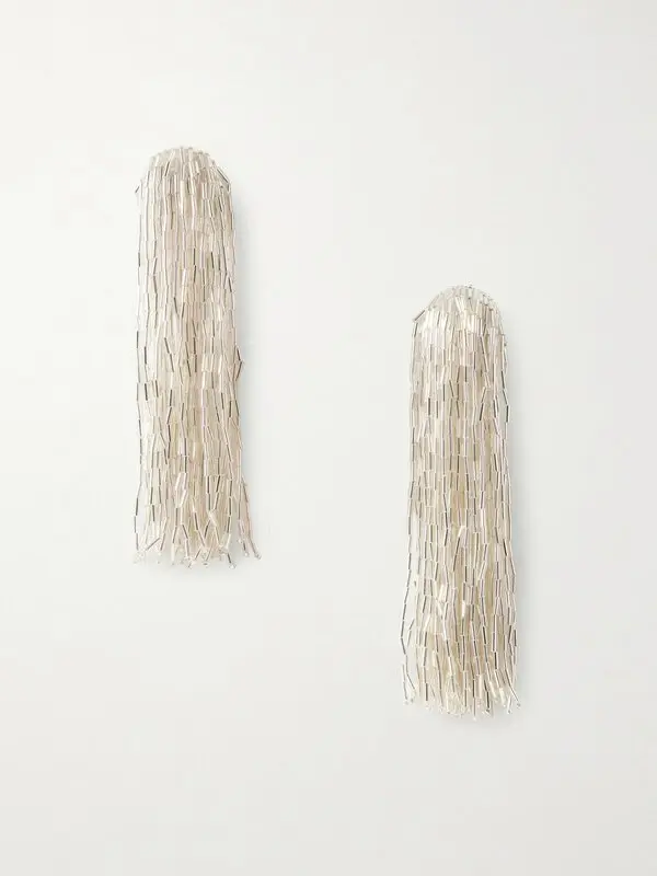 Oscar De La Renta Tassel Beaded Clip-on Earrings - Silver