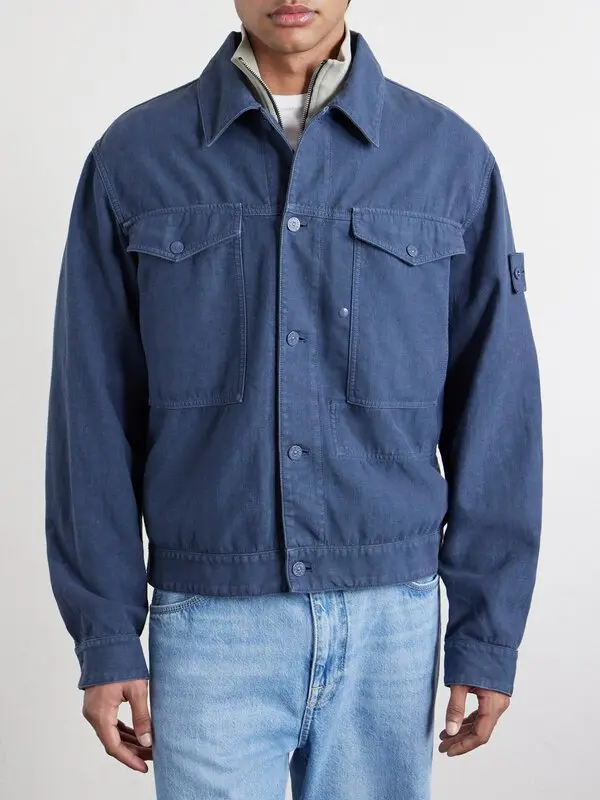 Stone Island Ghost Logo-appliquéd Linen-blend Trucker Jacket