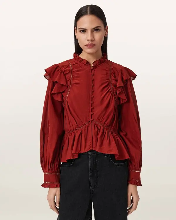 ALLSAINTS Lima Frill Top - Red