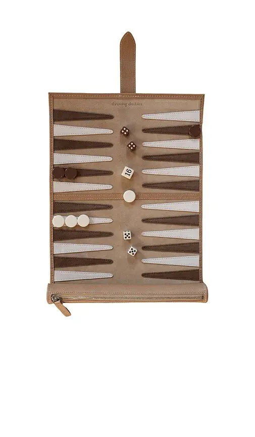 THROWING DOUBLES Byron Travel Backgammon Board - Brown  White  & Beige