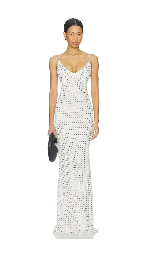 SNDYS Reyen Slip Dress - White Polka Dot