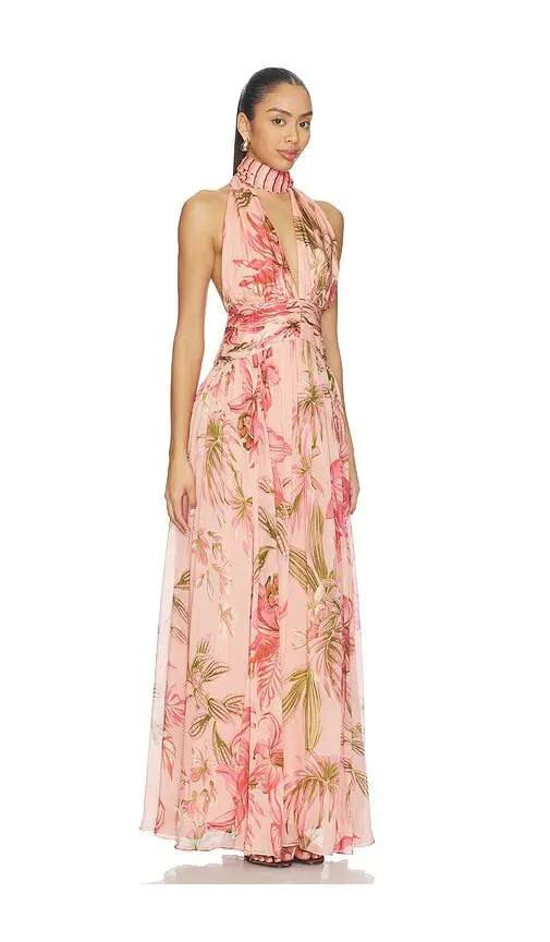 Rococo Sand Ruched Sash Maxi Dress
