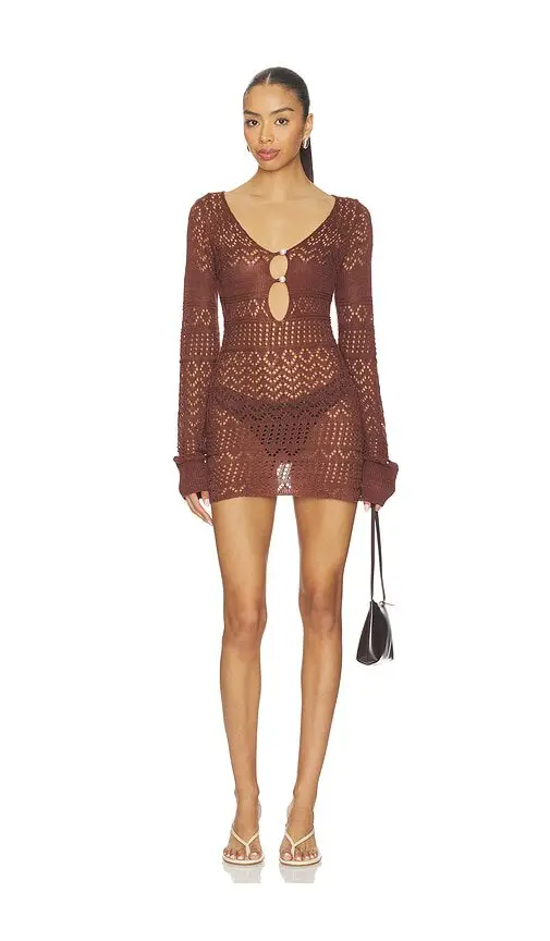 SNDYS Shani Crochet Mini Dress - Chocolate
