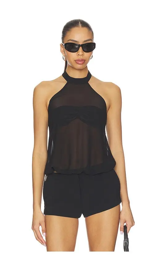NIIHAI Halterneck Chiffon Top With Faux Leather Bralette