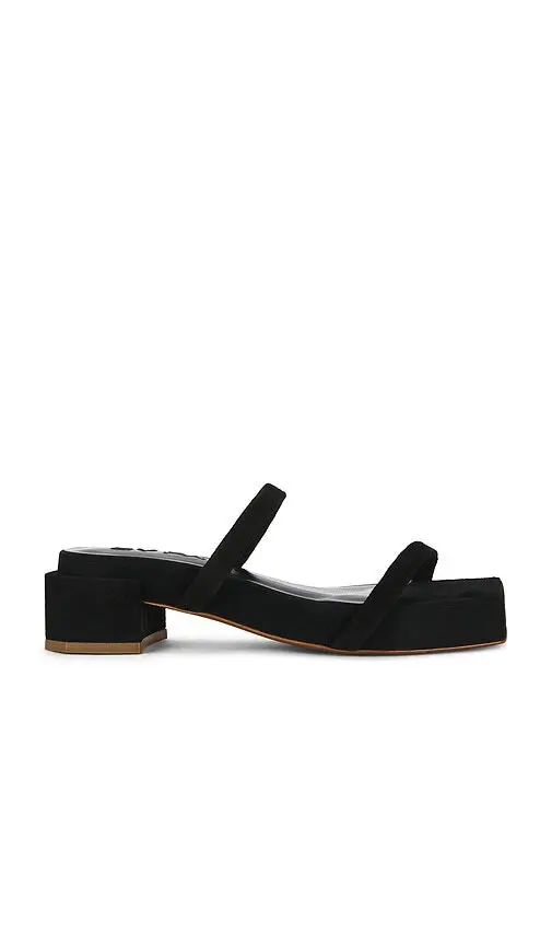 By Far Tanya Suede Square Toe Block Heel Sandal - Black