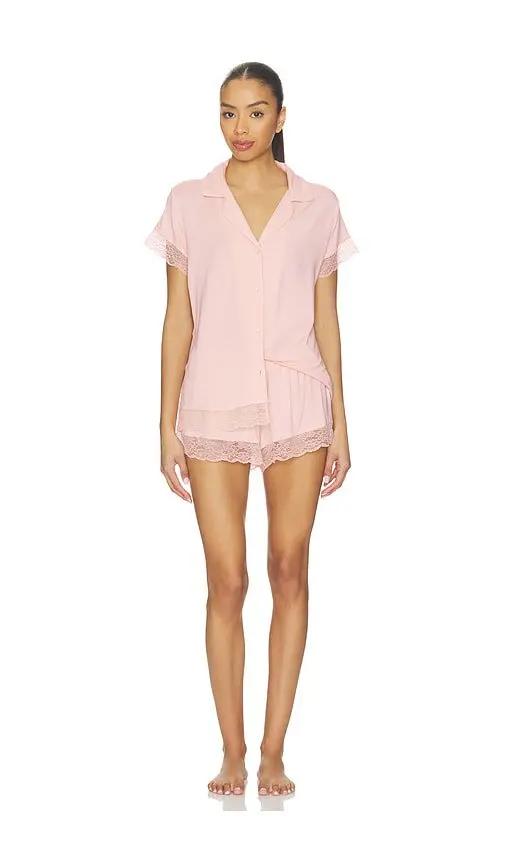 Eberjey X Malou Lace Pajama Set In Rose - Tea Rose