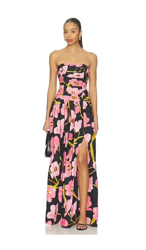 Cara Cara Montreal Gown Floral Print Strapless Maxi Dress - Marais Bloom Black