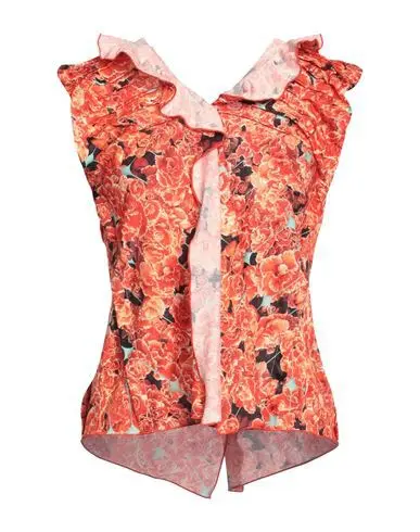 High Floral-print Cotton Top - Orange