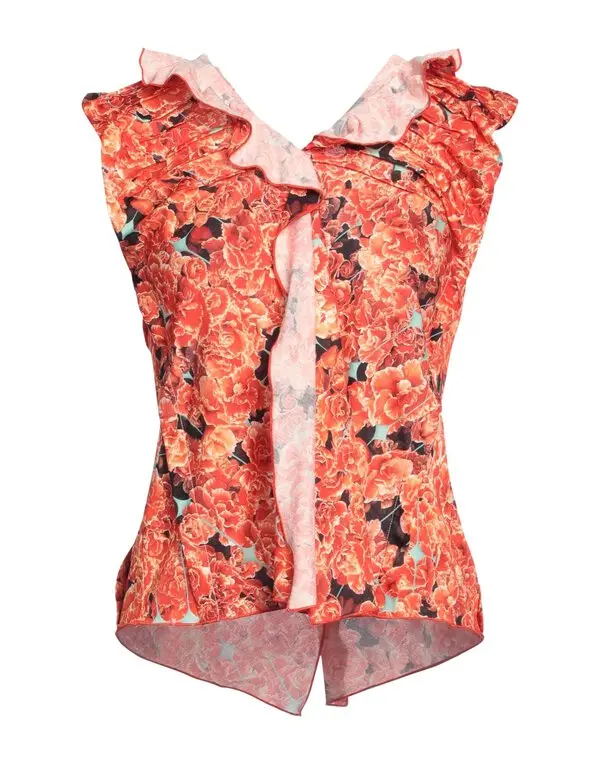 High Floral-print Cotton Top - Orange