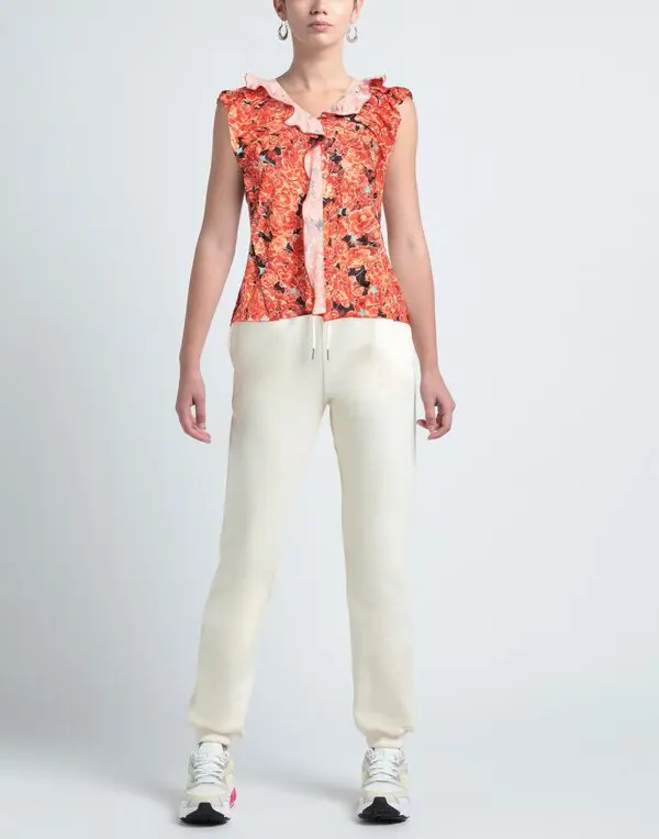 High Floral-print Cotton Top - Orange