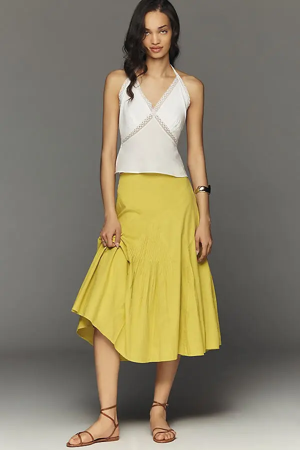 Maeve Pintuck Midi Skirt - Celery