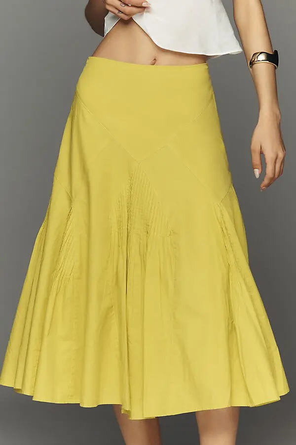 Maeve Pintuck Midi Skirt - Celery