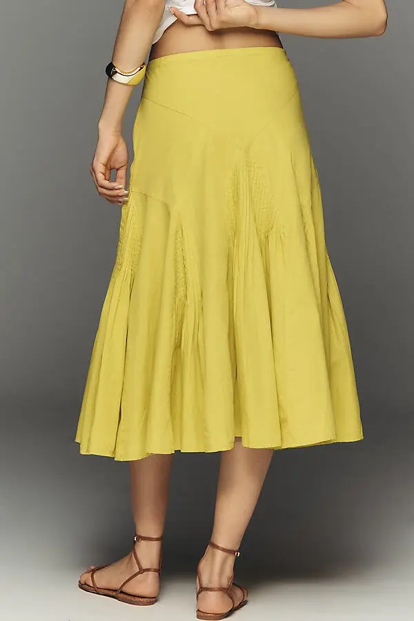 Maeve Pintuck Midi Skirt - Celery