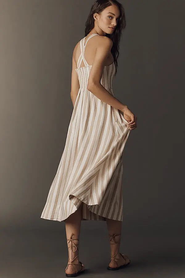 Maeve Printed A-line Halter Midi Dress - Multi Stripe
