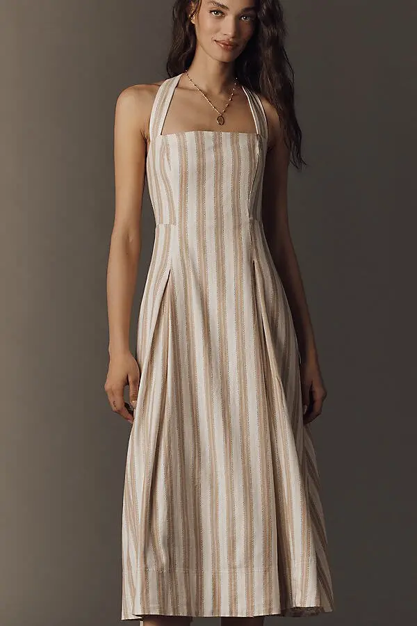 Maeve Printed A-line Halter Midi Dress - Multi Stripe