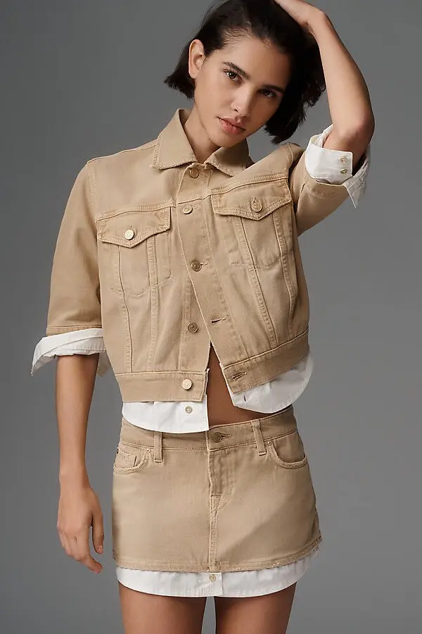 7 For All Mankind Layered Denim Mini Skirt - Tan