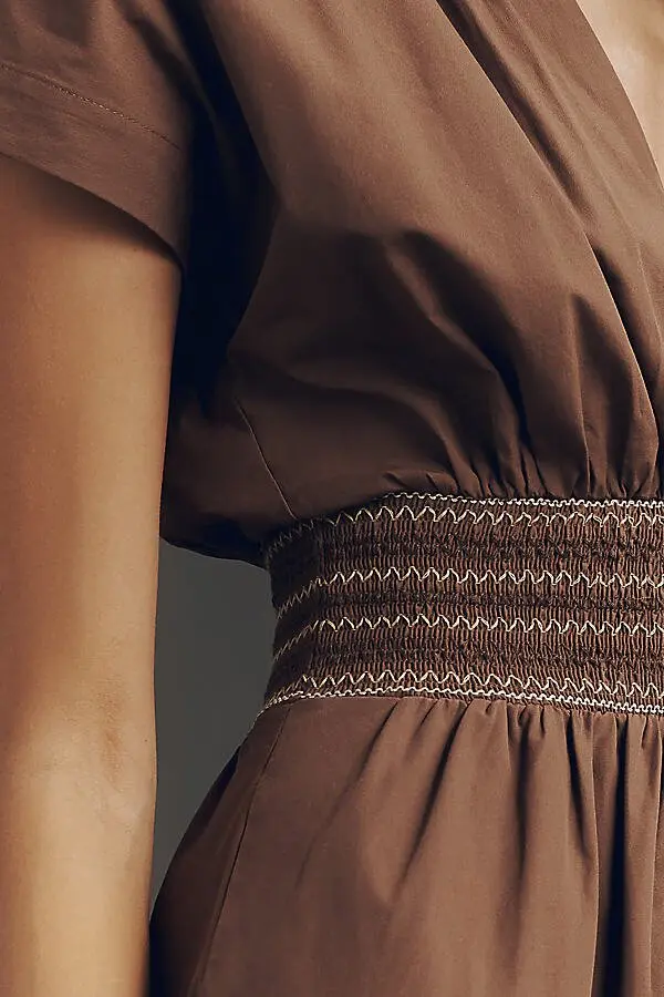 Anthropologie Smocked Cotton Poplin Midi Dress