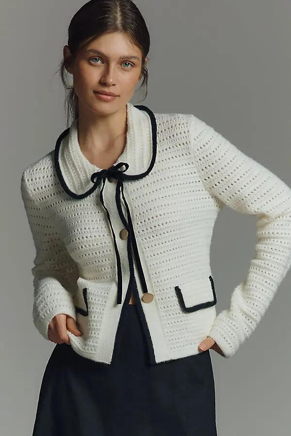 NVLT Crochet Knit Tie Jacket - White