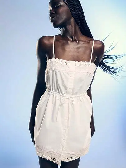 Pink Shira Poplin Mini Dress - White,ivory