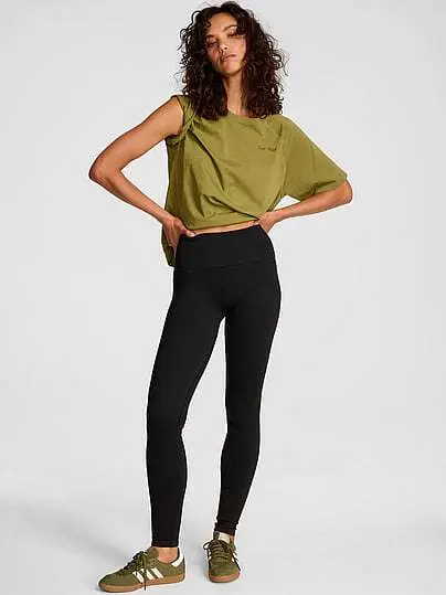 Pink Soft Seamless Foldover Leggings - Black