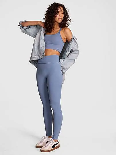 Pink Soft Seamless Foldover Leggings - Blue