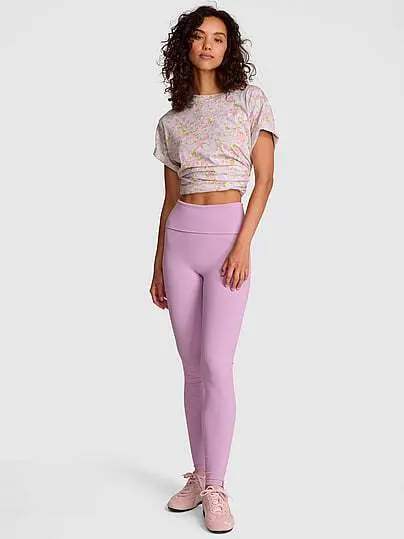 Pink Soft Seamless Foldover Leggings - Purple