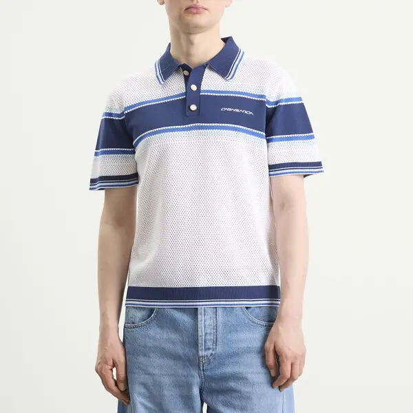 Casablanca Mesh Stripe Polo - Blue