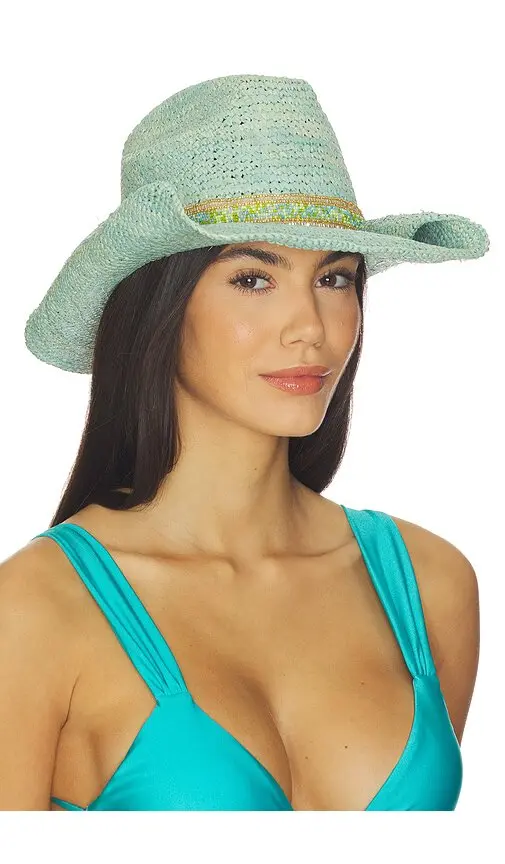 FLORABELLA Skyler Crochet Raffia Cowboy Hat - Mint