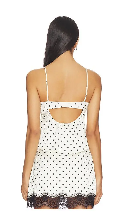 For Love & Lemons Polka Dot Lace-trimmed Camisole Top - Cream