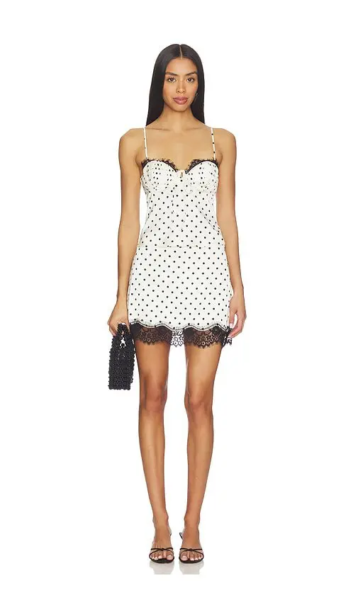 For Love & Lemons Polka Dot Lace-trimmed Camisole Top - Cream
