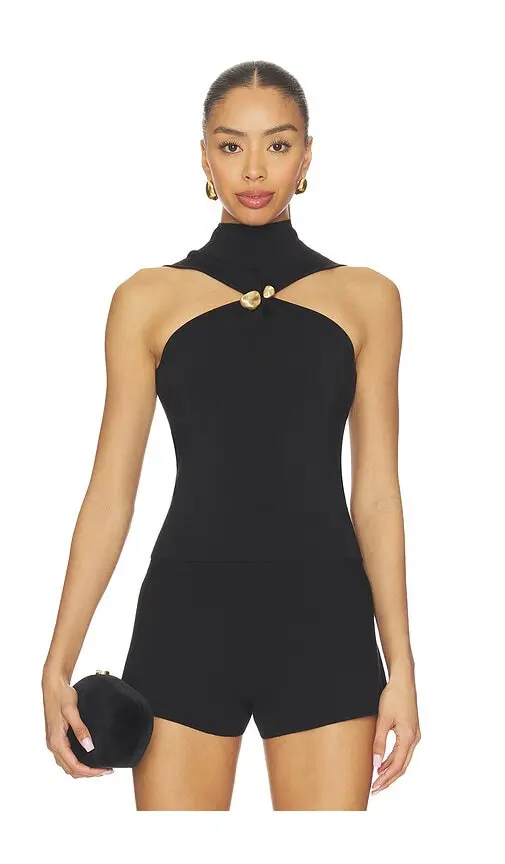 Cult Gaia Katherine Halter Top With Gold-tone Detail - Black