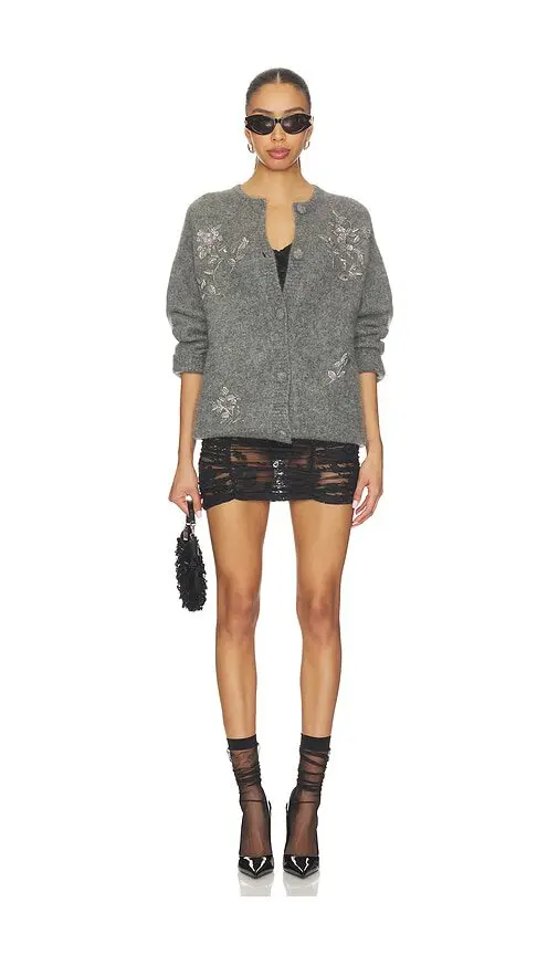 MARKGONG Beaded Mohair Knit Cardigan