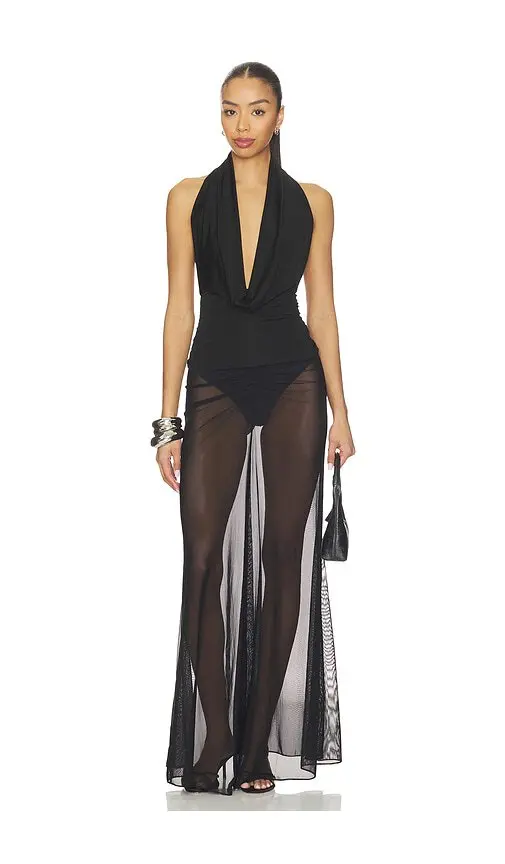 Lapointe Halterneck Cowl Top - Black