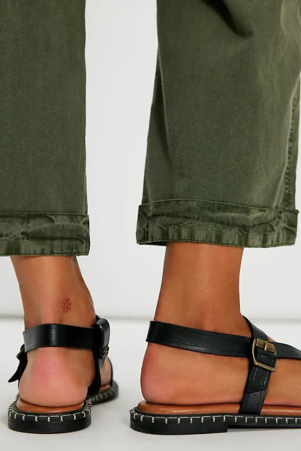 Free People Asymmetric Leather Ankle Strap Sandals - Black
