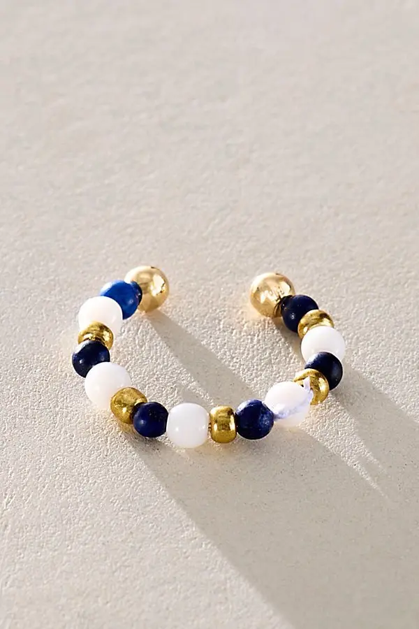 Free People Seaglass Beaded Toe Ring - Gold With Lapis/white