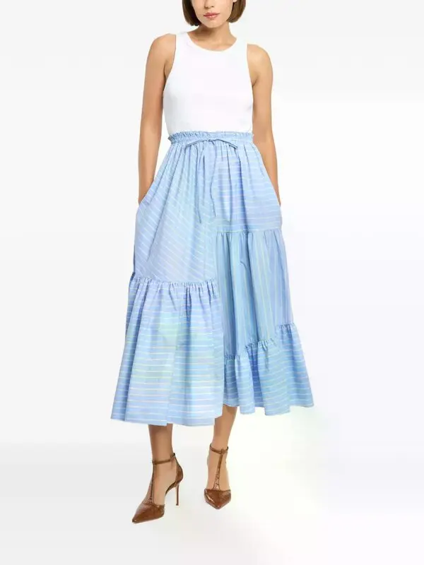 Cinq À Sept Striped Ruffled Midi Dress - Blue