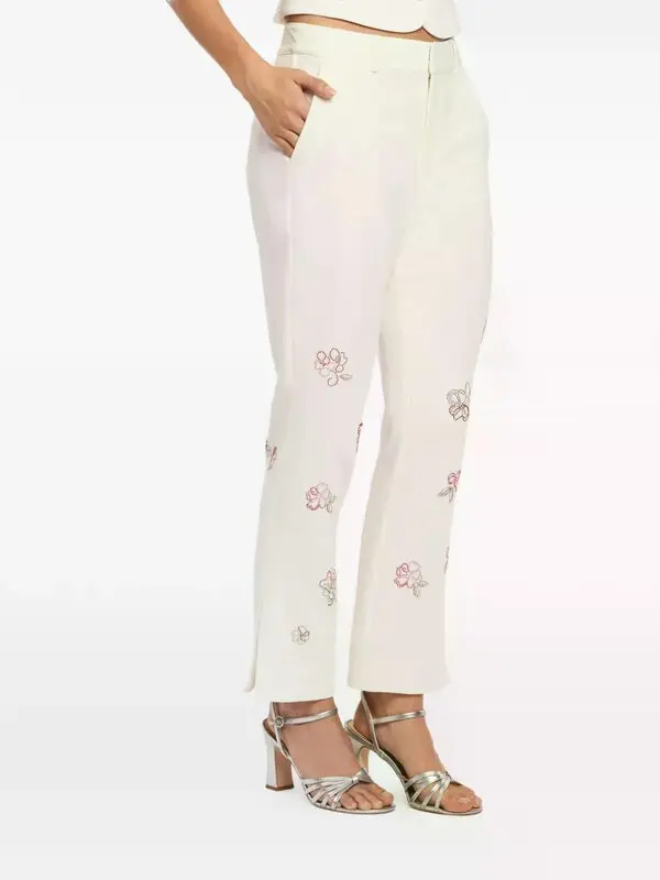 Cinq À Sept Floral-detail Cropped Trousers - Neutrals