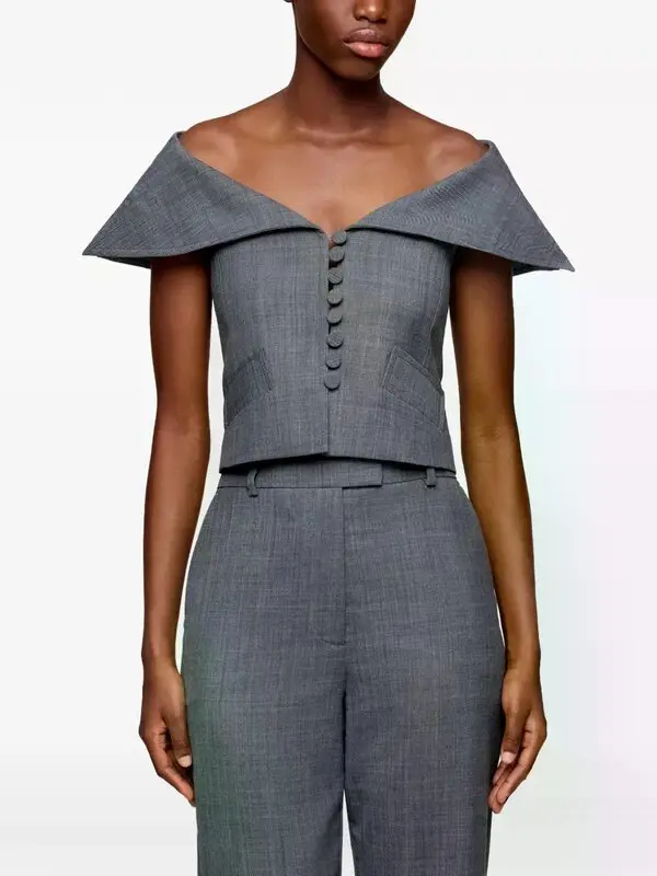 GANNI Wool Melange Off-shoulder Vest