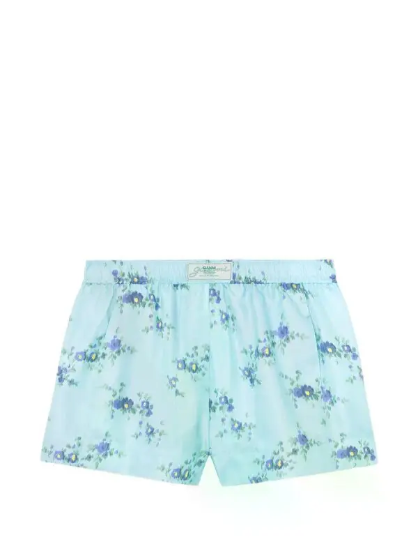 GANNI Floral-print Shorts - Blue